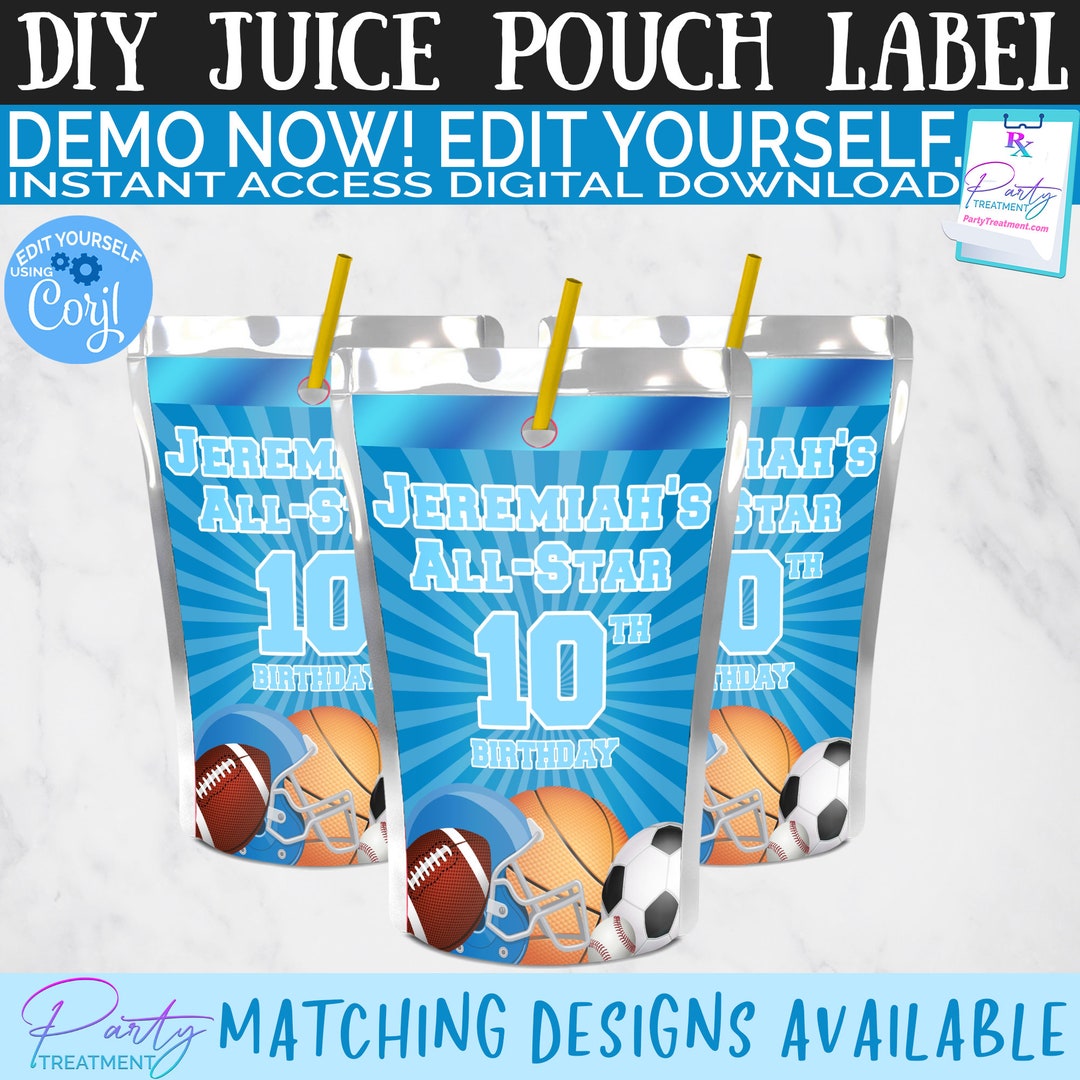 Editable All Star Sports Juice Label, Allstar Juice Pouch Label ...