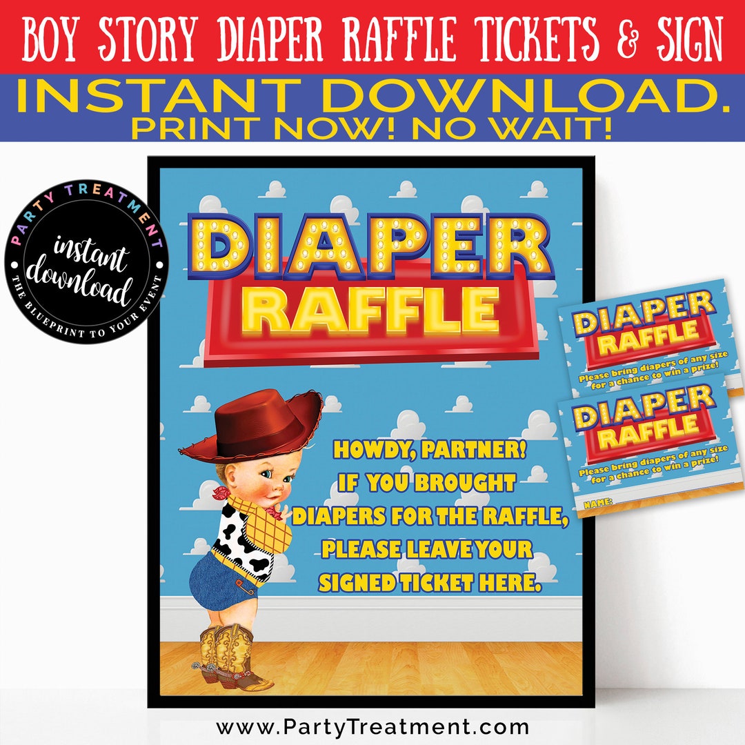 Boy Story Diaper Raffle Set, Blonde Boy Story Diaper Raffle Sign ...