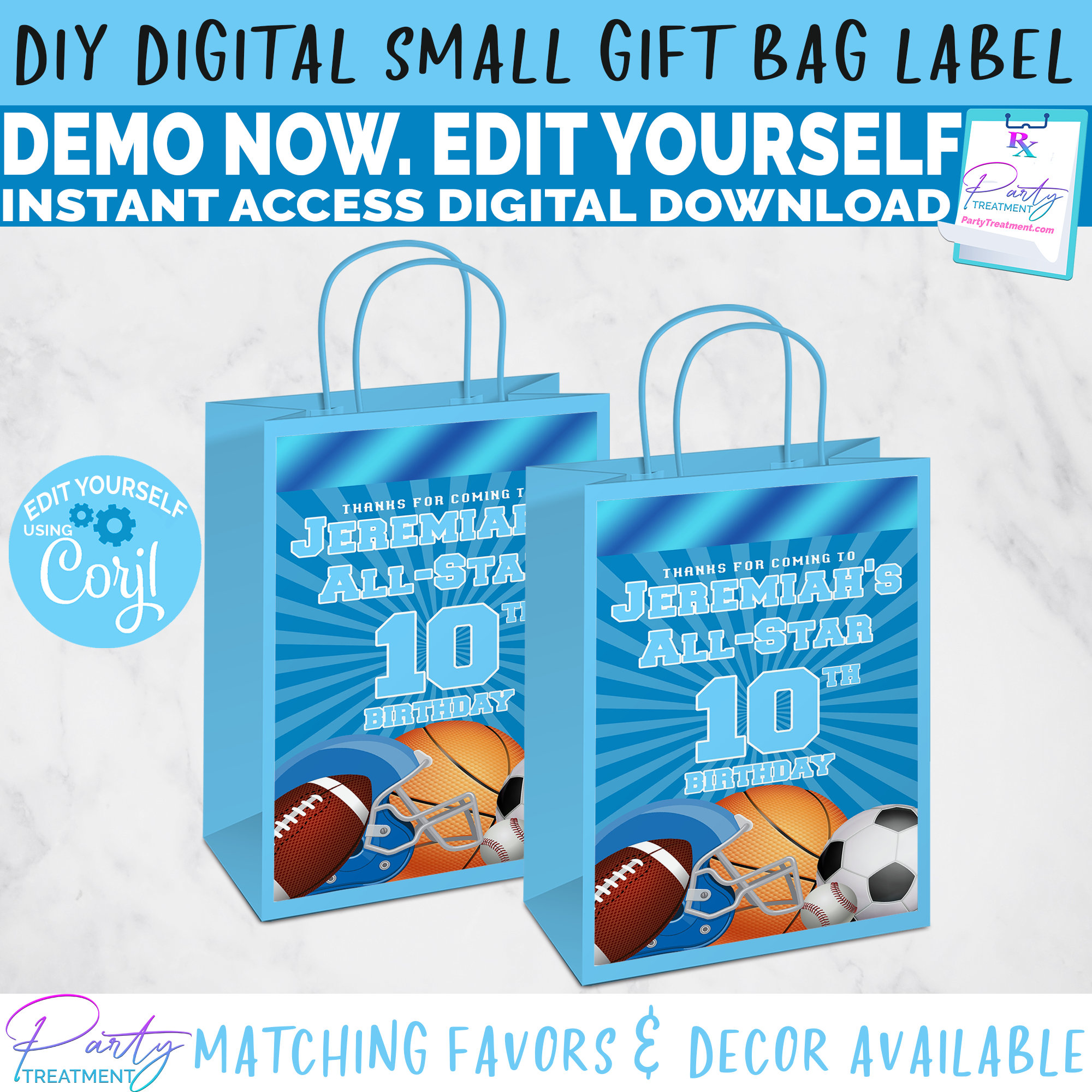 Editable All Star Sports Gift Bag label allstar favor bag | Etsy