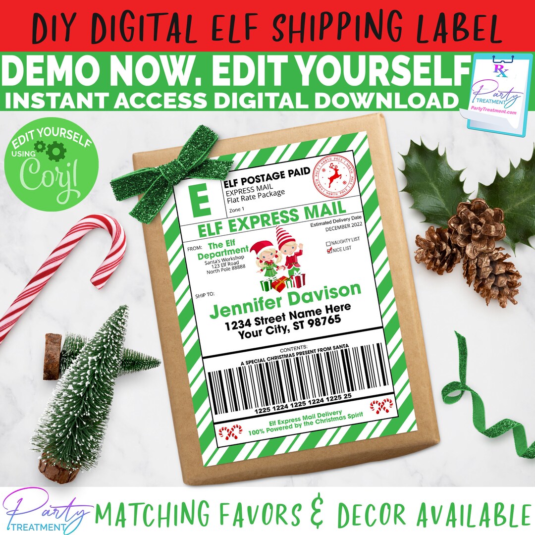 Elf Shipping Label Template, Christmas Shipping Labels, Elf Mail ...