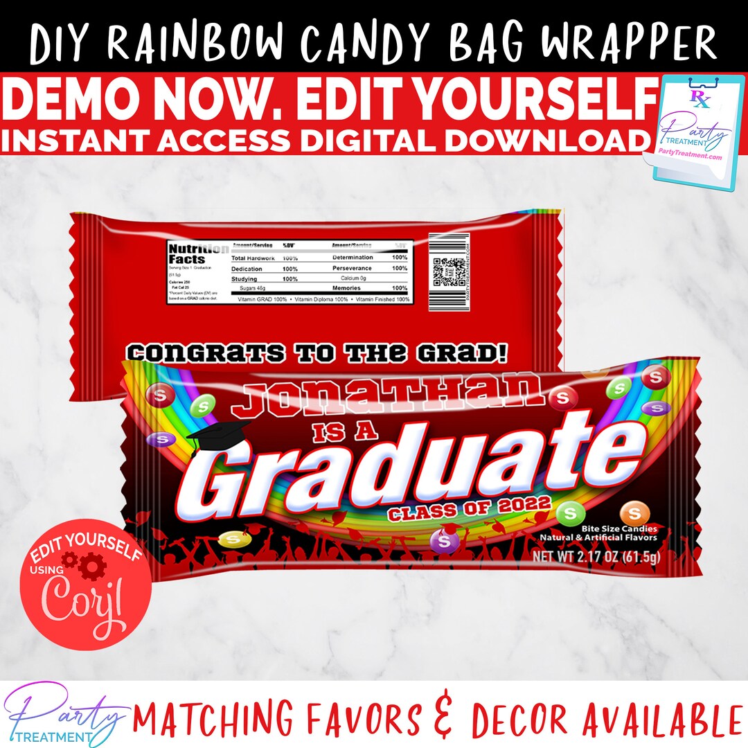 Graduation Party Favor Wrapper Class of 2024, Red Graduation Rainbow ...