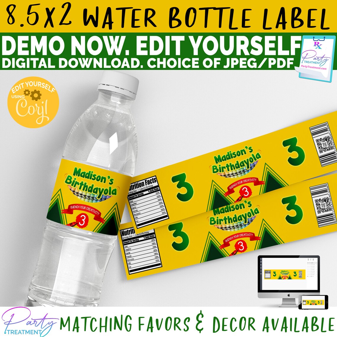 Crayon Gift Bag Label Crayon Party Favor Bag Label Printable | Etsy