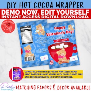 Popcorn Valentine Printable Wrapper, Valentines Day Popcorn Favor, Blue ...