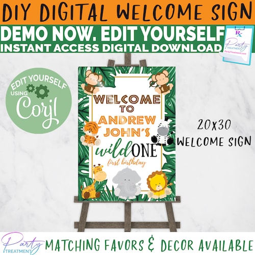 EDITABLE Jungle Welcome Poster Sign 1st First Birthday. Safari - Etsy