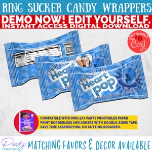 Popcorn Valentine Printable Wrapper, Valentines Day Popcorn Favor, Blue ...