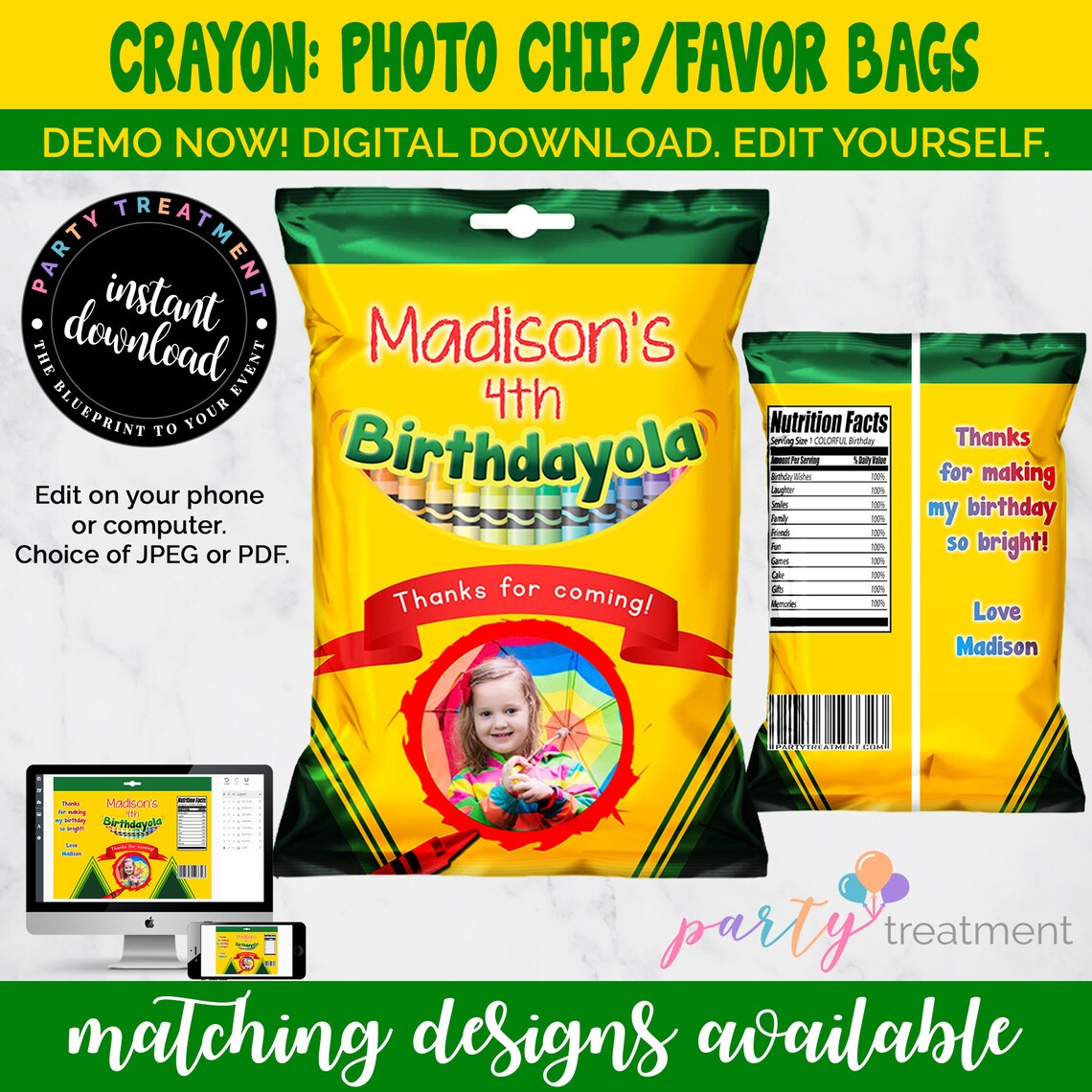 Crayon Gift Bag Label Crayon Party Favor Bag Label Printable | Etsy