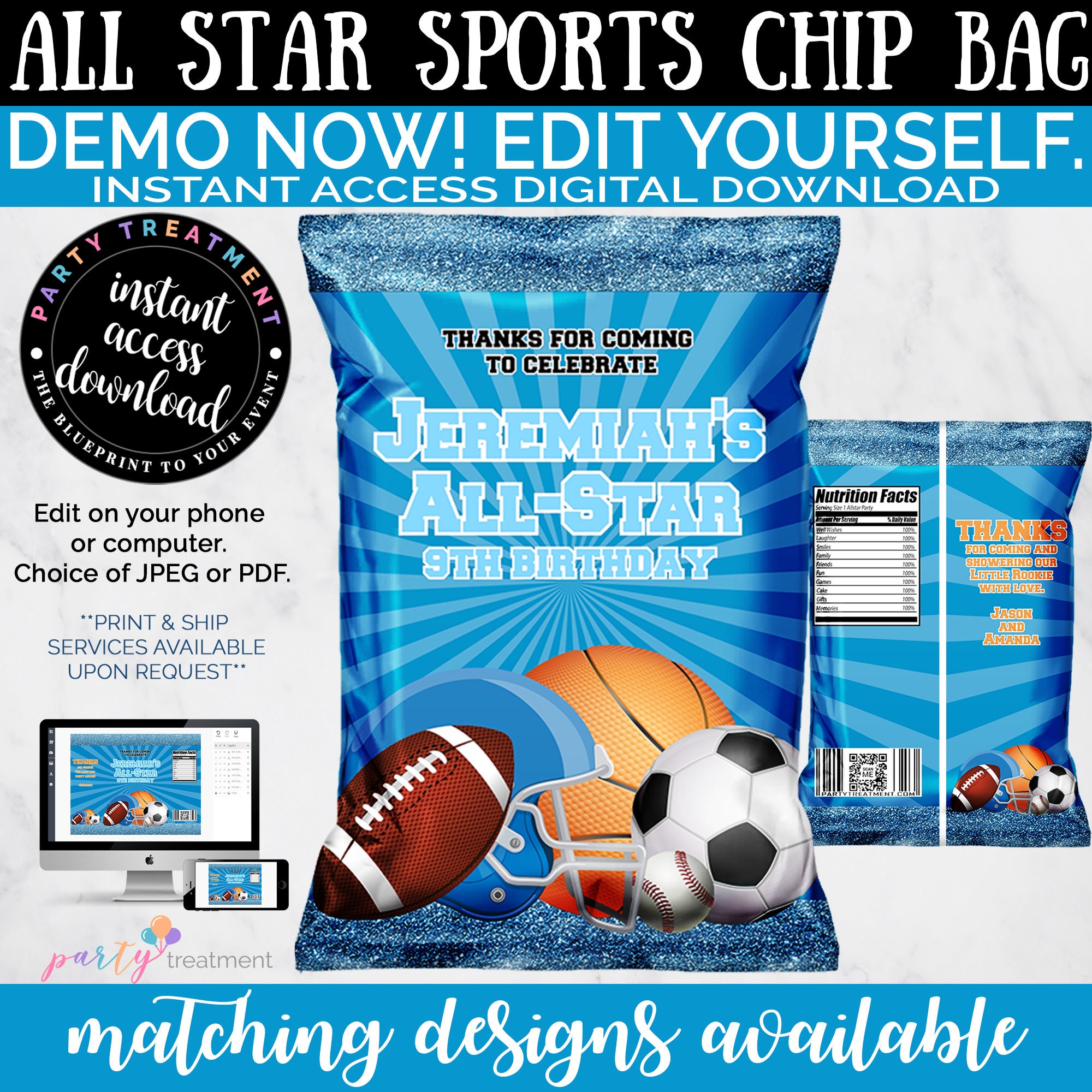 Editable All Star Sports Gift Bag label allstar favor bag | Etsy