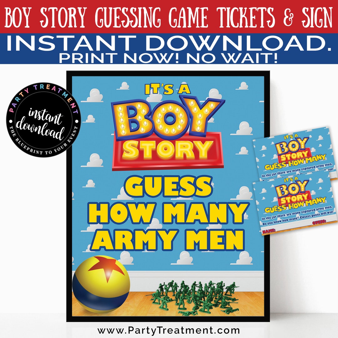 Boy Story Baby Shower Guessing Game, How Many Are Men Printable Game ...