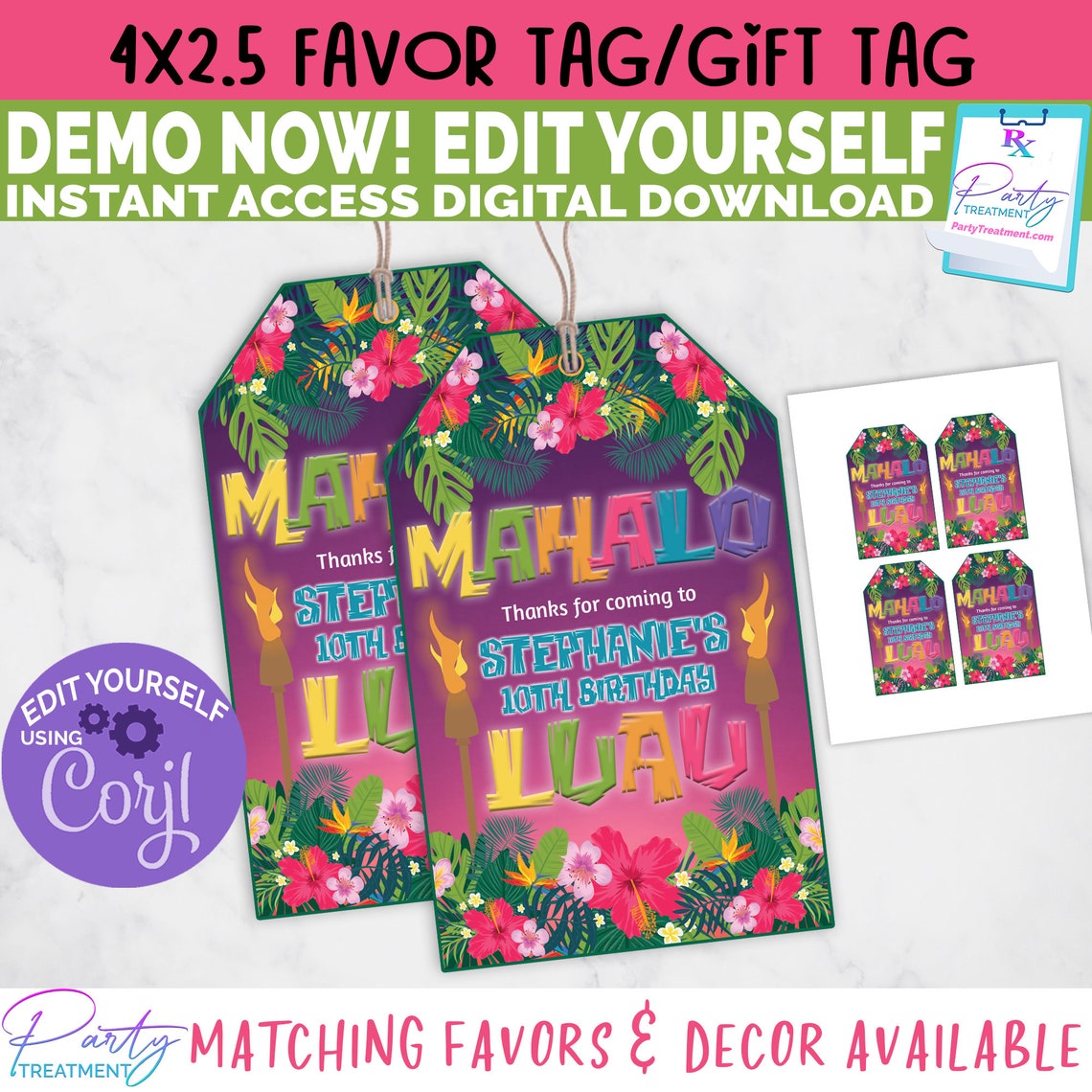 Luau Favor Tag Luau Gift Tag Hawaiian Printable Tag Mahalo - Etsy