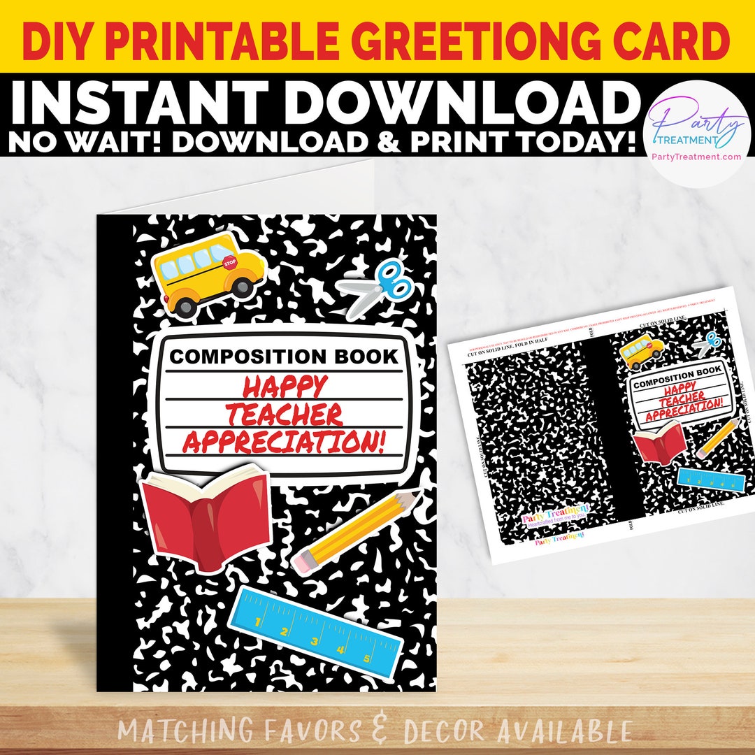 Printable Teacher Appreciation Card, DIY Teacher Appreciation Card, DIY ...