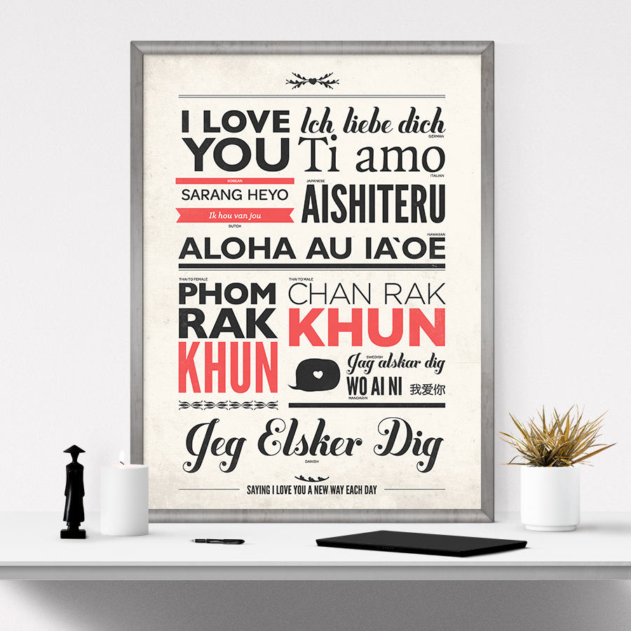 I love you in different languages Vintage typography poster | Etsy