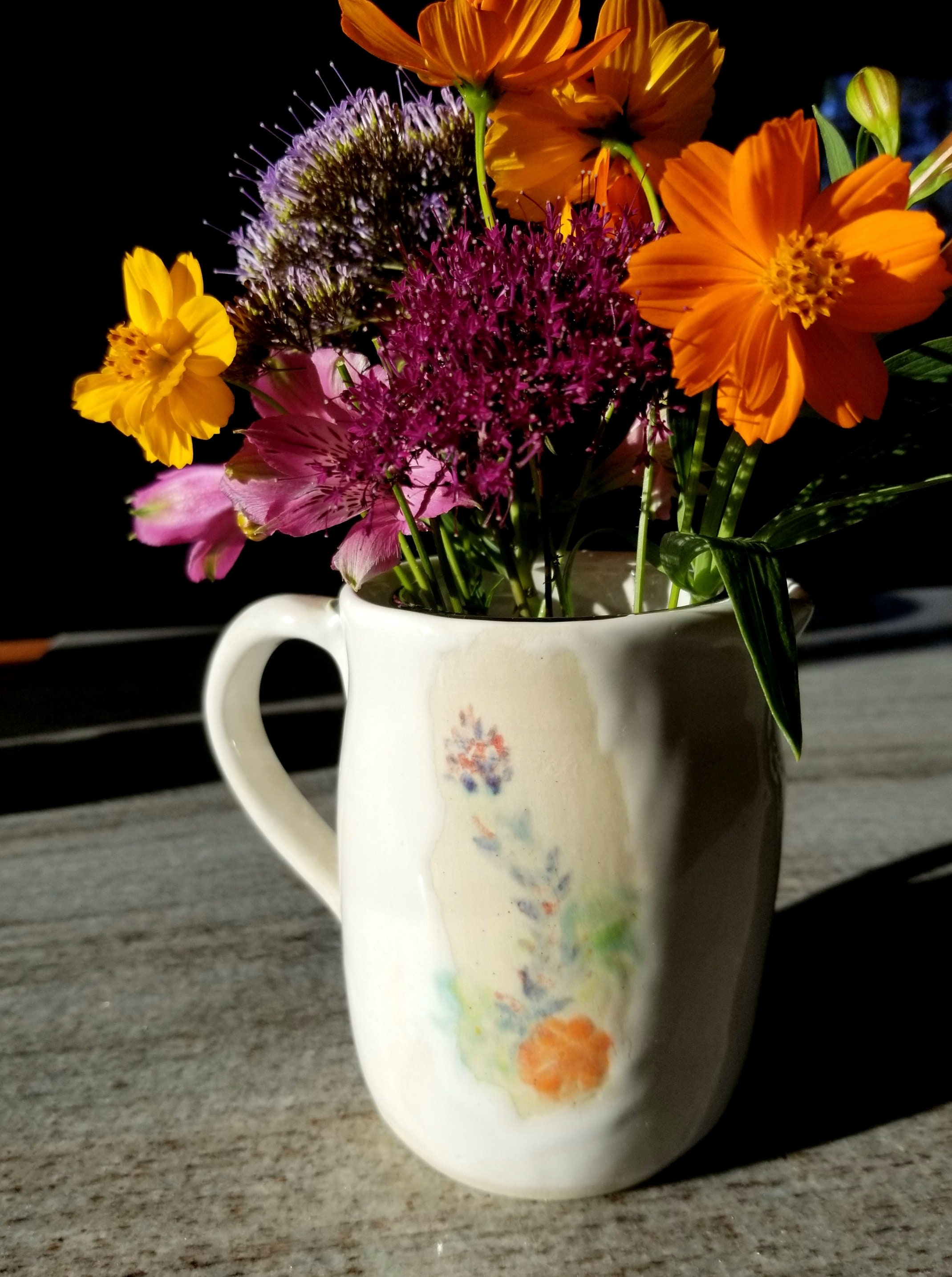 White Pitcher With Wildflowers, Handmade and Painted, Food Safe ...