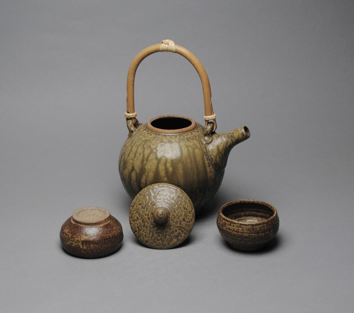 Clay Teapot Set With Cane Handle V 61 - Etsy