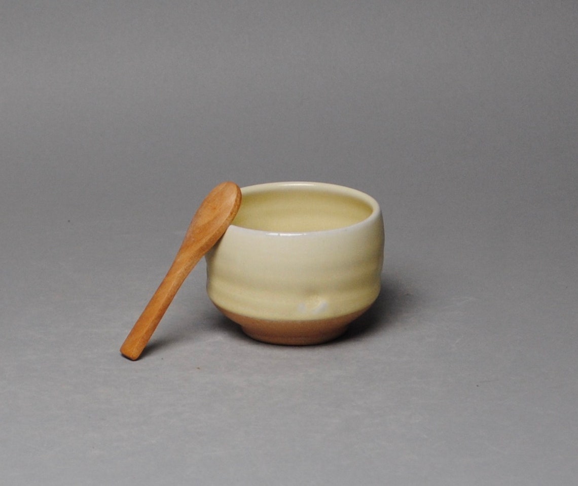 Clay Salt Cellar Bowl Yellowwith Wood Spoon T 37 - Etsy