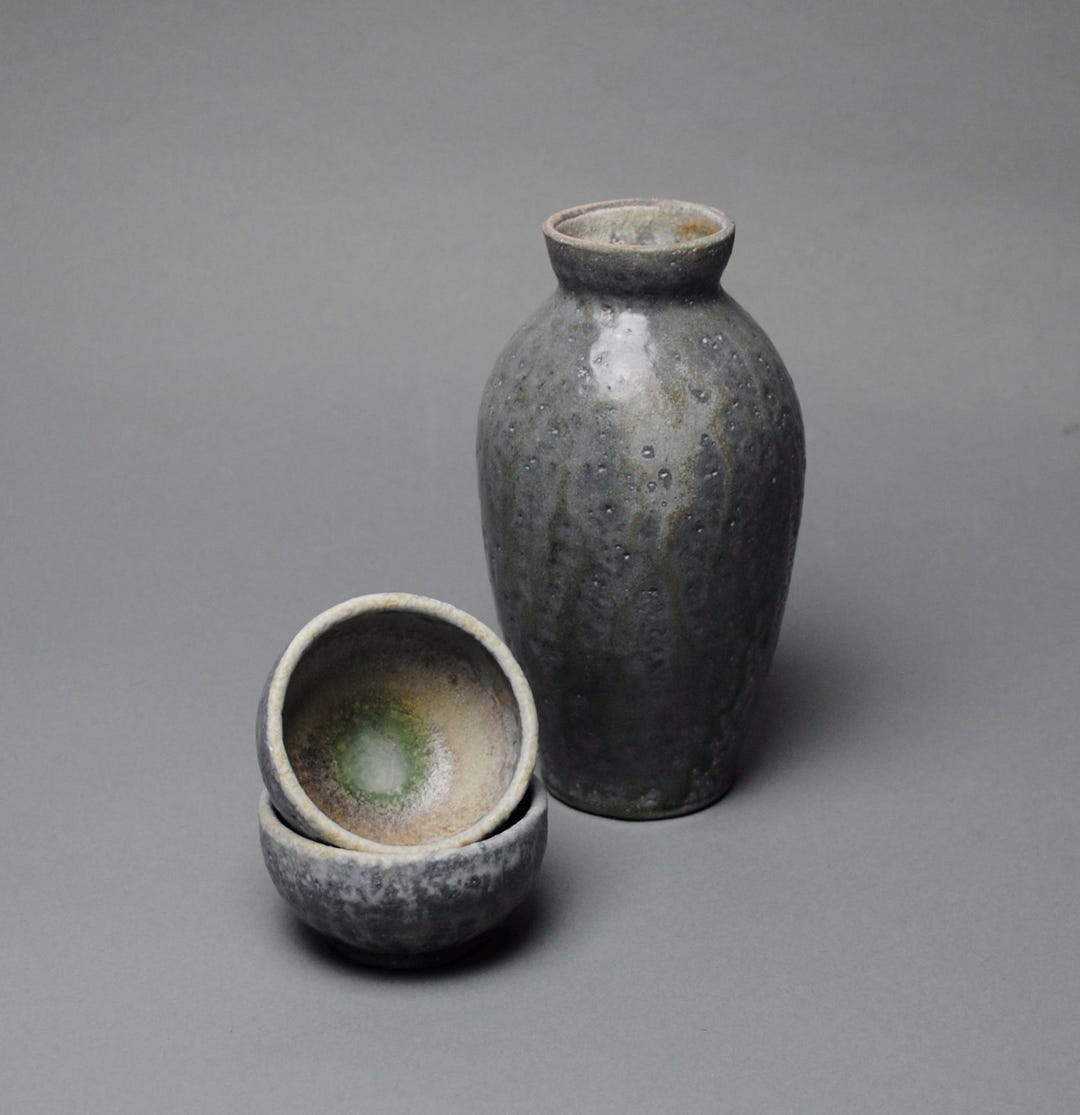 Sake Whiskey Set With Two Cups Wood Fired Y 22 Housewarming Gift ...