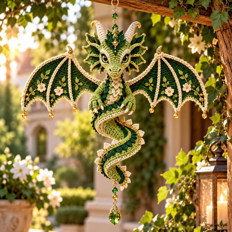 Crochet Dragon Pattern PDF, Botanical Hanging Ornament, Amigurumi Wall ...