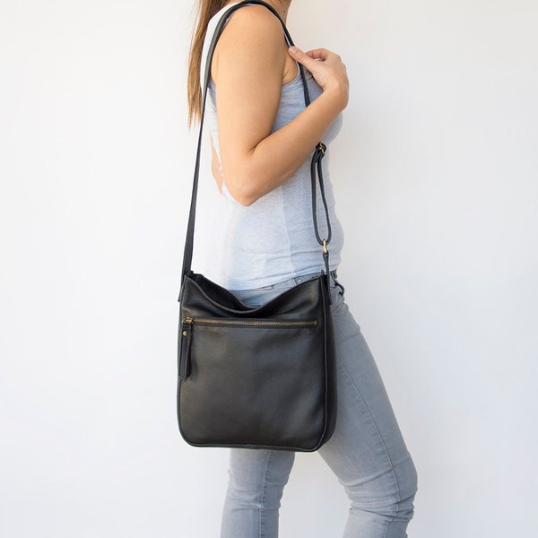 Womens Black Leather Over Shoulder Bag - Etsy