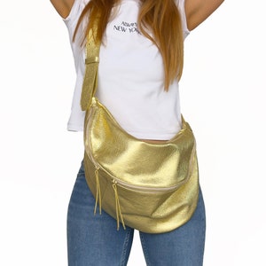 Large Metallic Gold Sling Bag- Gold Leather Bags - Gold Metallic ...
