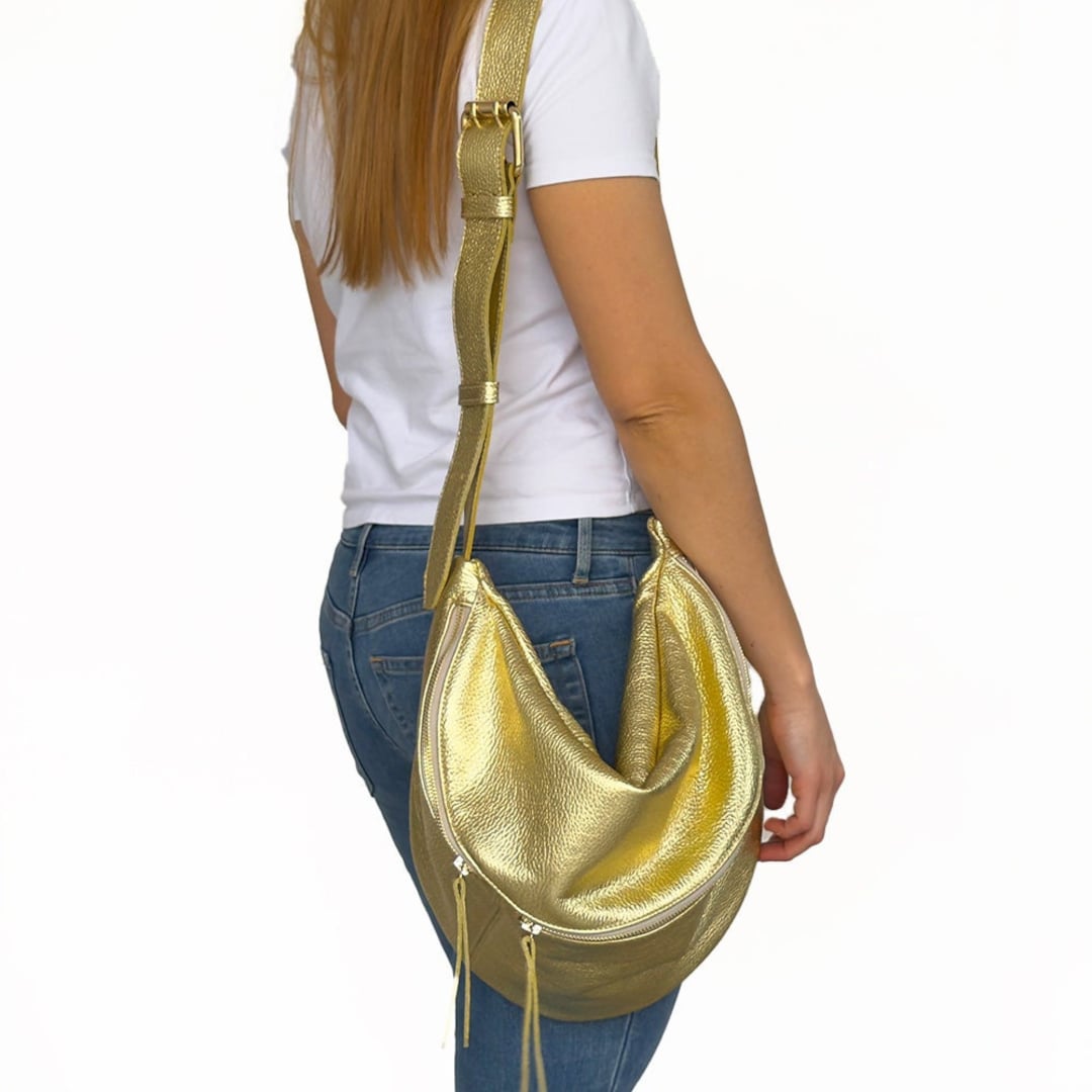 Gold Metallic Large Sling Bag - Oversized Women's Fanny Pack - Gold ...