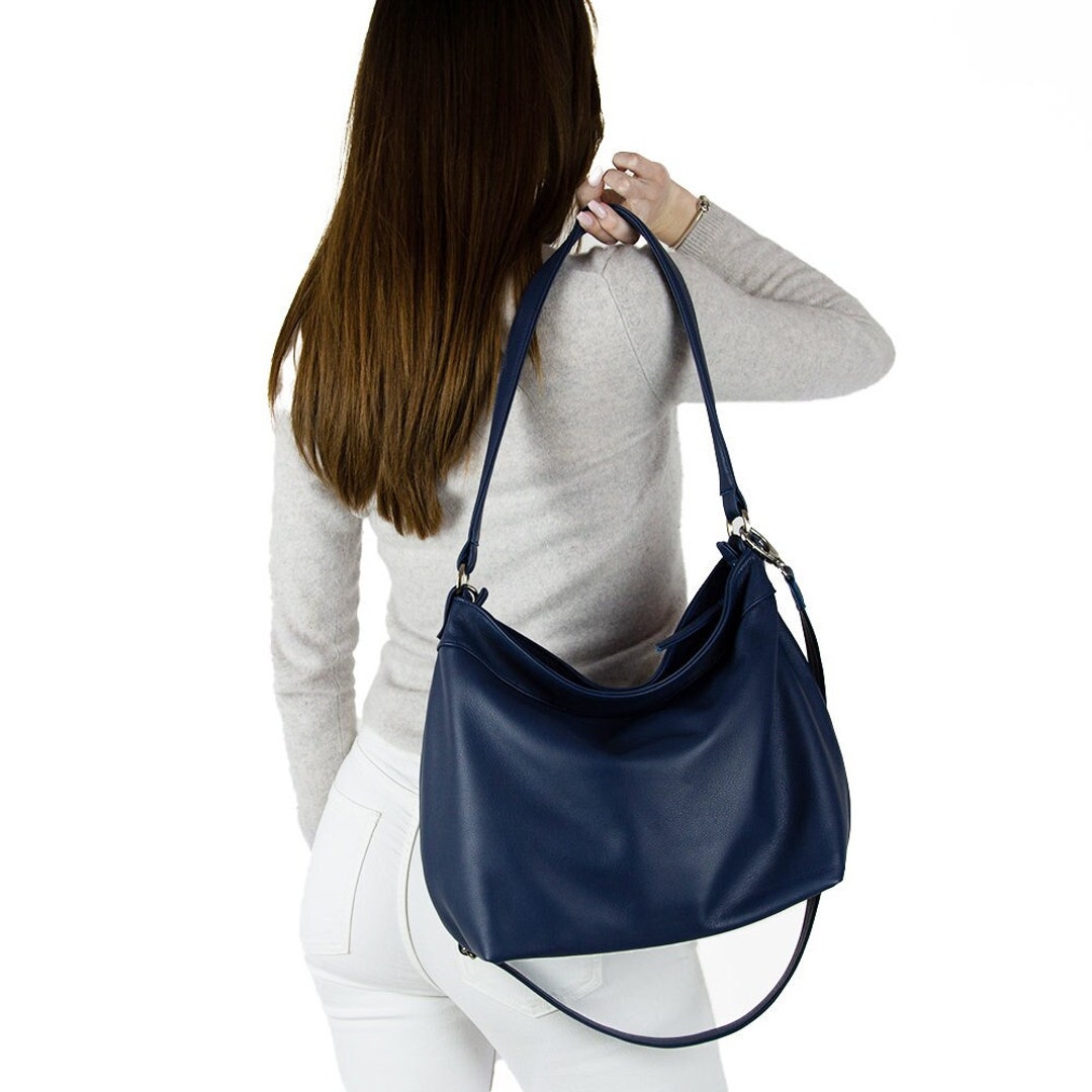 Slouchy Leather Hobo Bag, Blue Leather Purse, Soft Hobo Purse, Blue ...