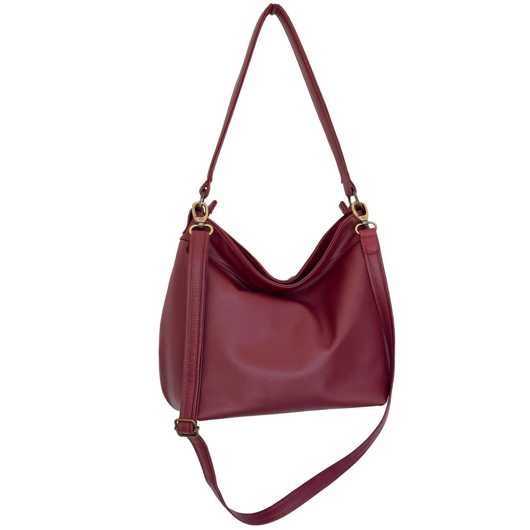 Red Leather Bag - Red Hobo Purse - Slouchy Handbag for Women - Soft ...