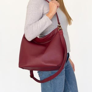 Slouchy Women Shoulder Bag in Soft Red Leather - Crossbody Hobo Purse ...