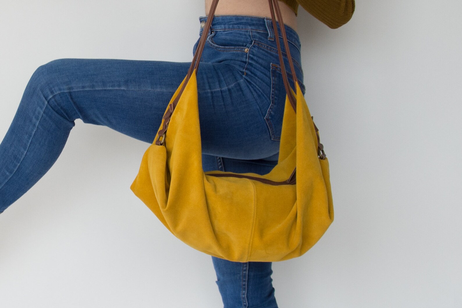 Mustard Leather Bag Large Suede Handbags Soft and Slouchy - Etsy