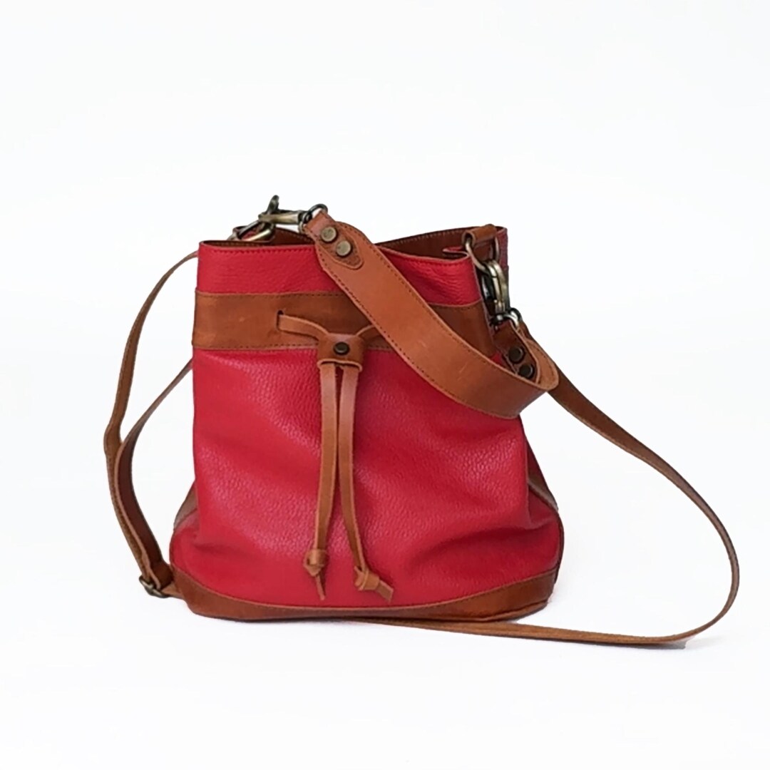 Women's Leather Bucket Bag - Drawstring Purse - Cinch Bag - Soft Bucket ...