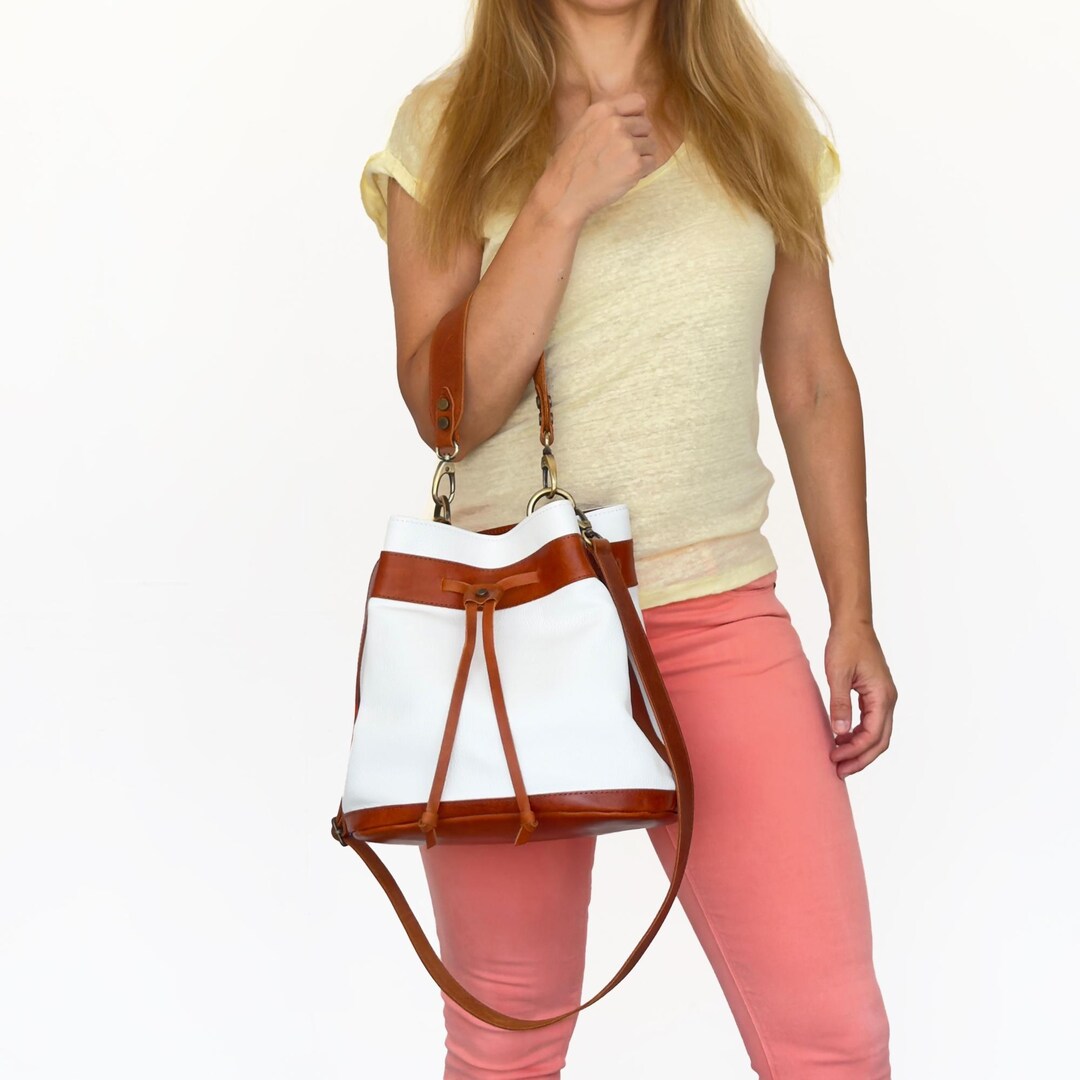 Women's Leather Bucket Bag - Drawstring Bag in Genuine Leather - Cinch ...