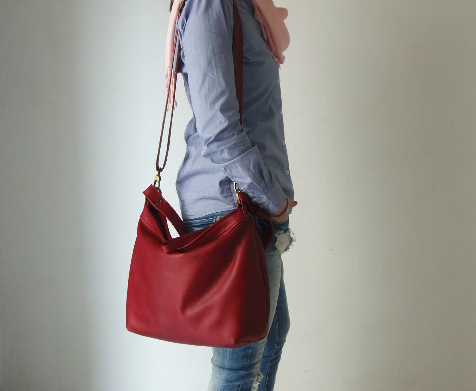Red Leather Bag - Soft Leather Bag - Leather Hobo Bag - Red Soft ...