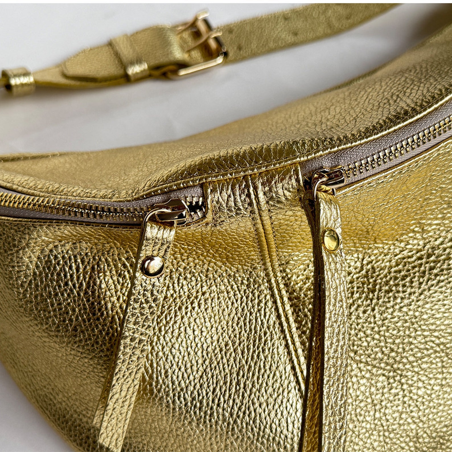 Gold Metallic Large Sling Bag - Oversized Women's Fanny Pack - Gold ...