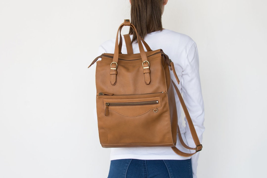 Tan Leather Backpack - Unisex Genuine Leather Backpack - Large Backpack ...