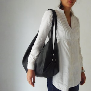 Black Leather Bag - Soft Leather Bag - Slouchy Leather Bag - Large ...