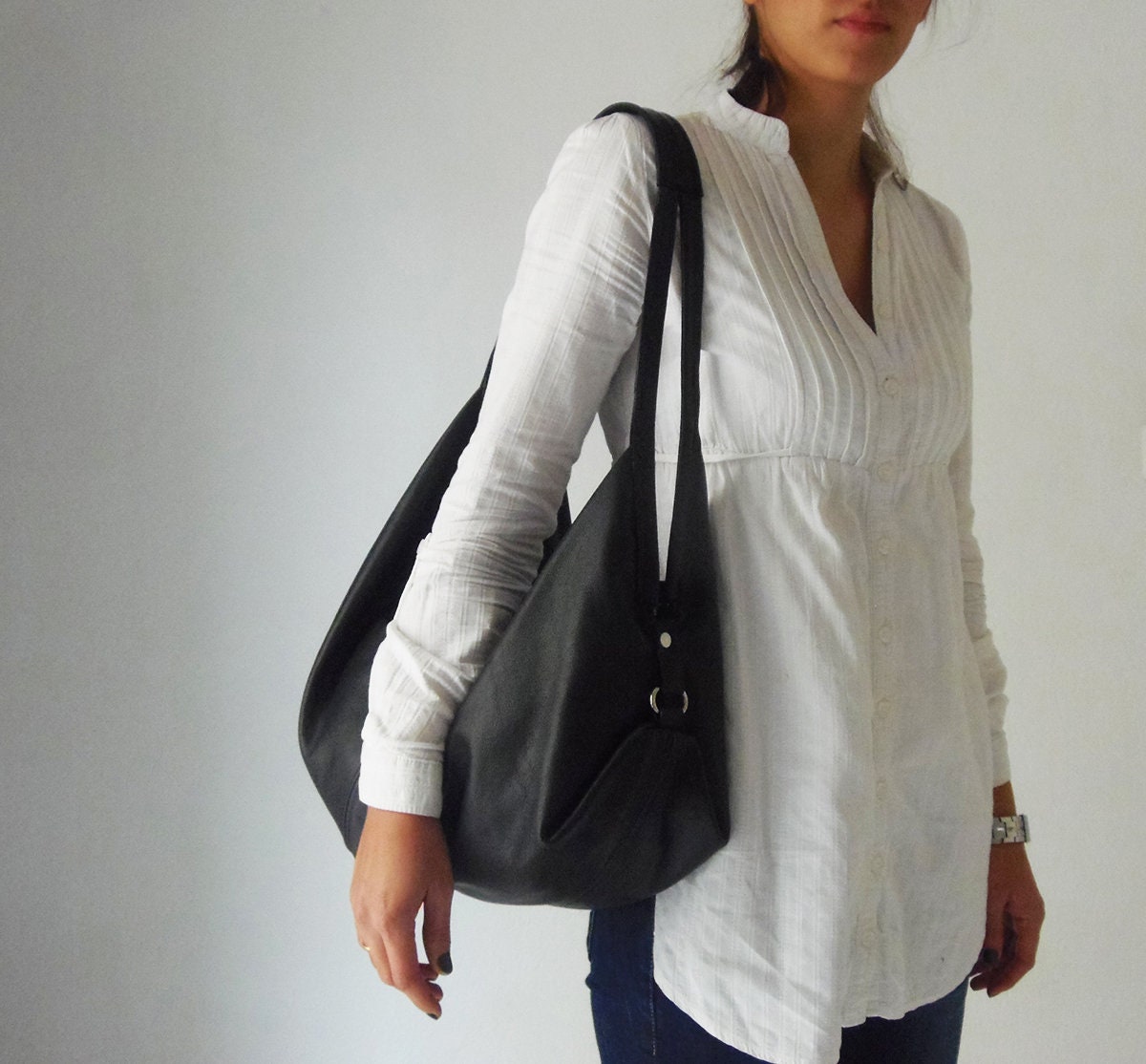 Black Leather Bag - Soft Leather Bag - Slouchy Leather Bag - Large ...