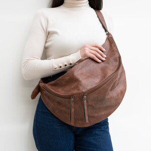 Large Sling Bag for Women and Men - Distressed Leather Sling Bag Unisex ...