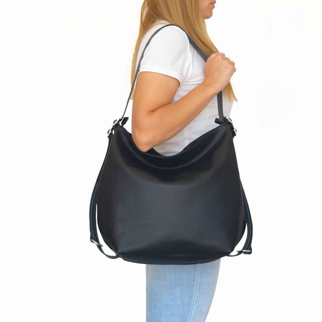Oversized Black Leather Hobo Bag - Large Slouchy Hobo Purse ...
