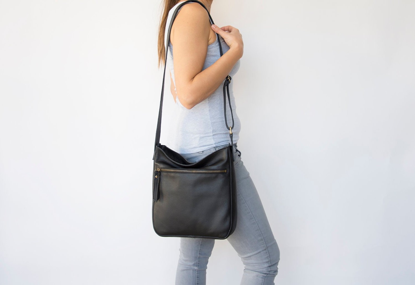 Black Crossbody Bag for Women in Genuine Leather - Large Crossbody ...