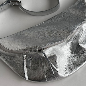 Large Metallic Silver Fanny Pack - Oversized Sling Bag for Women ...