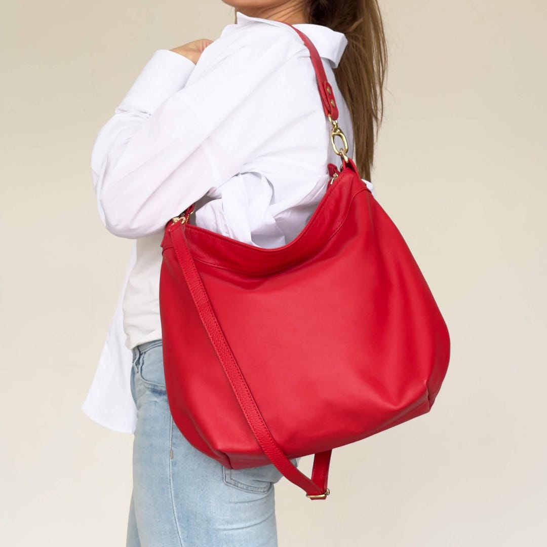 Custom Leather Hobo Bag – Red Shoulder Bag – Women's Large Shoulder ...