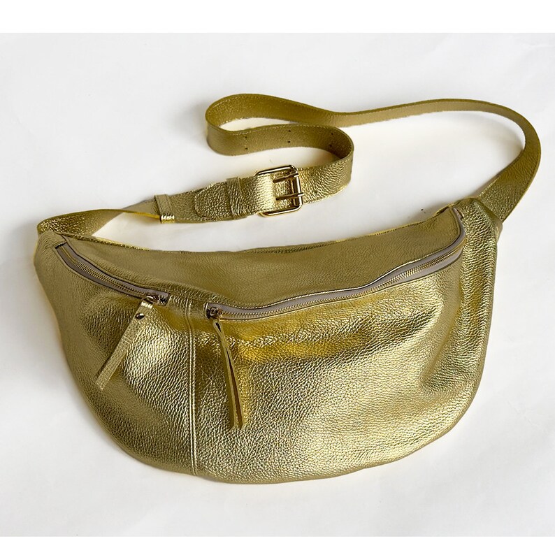 Gold Metallic Large Sling Bag - Oversized Women's Fanny Pack - Gold ...