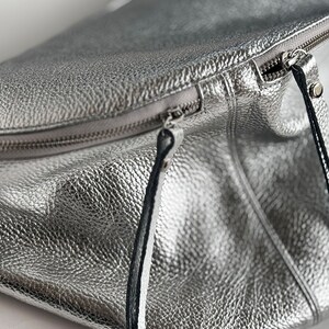 Large Metallic Silver Fanny Pack - Oversized Sling Bag for Women ...