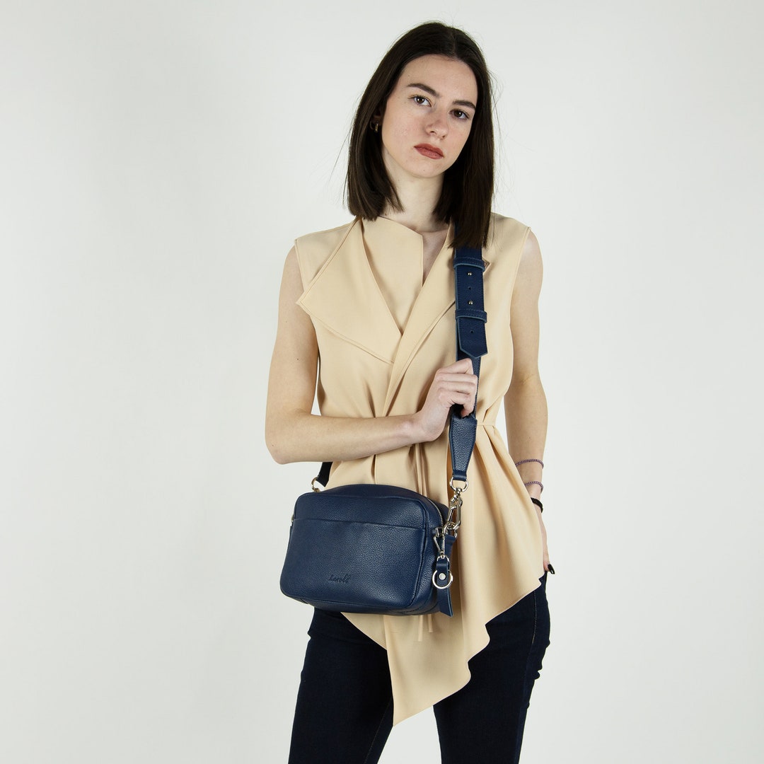 Genuine Leather Camera Bag, Soft Blue Italian Leather Crossbody Bag ...