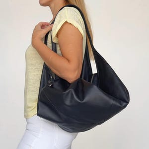 Black Slouchy Hobo Bag for Women- Black Shoulder Bag in Soft Leather ...
