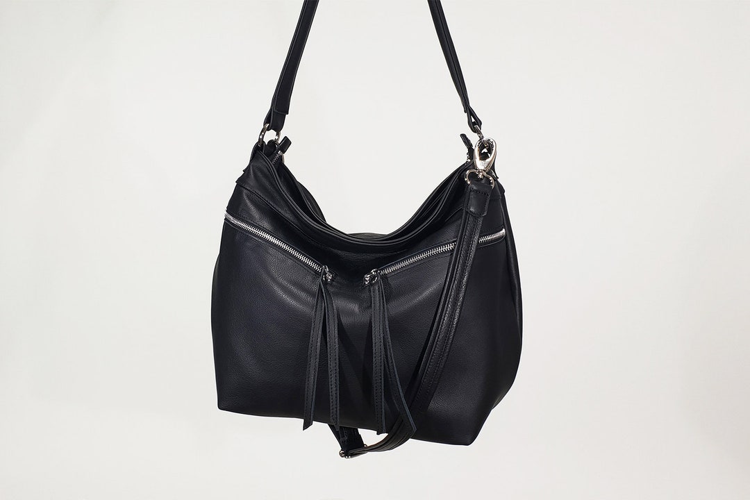 Soft and Slouchy Black Hobo Purse With Zippers Outside - Women Soft ...