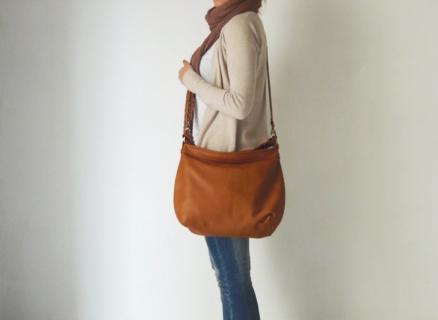 Tan Slouchy Shoulder Bag in Soft Leather Women Cross Body | Etsy