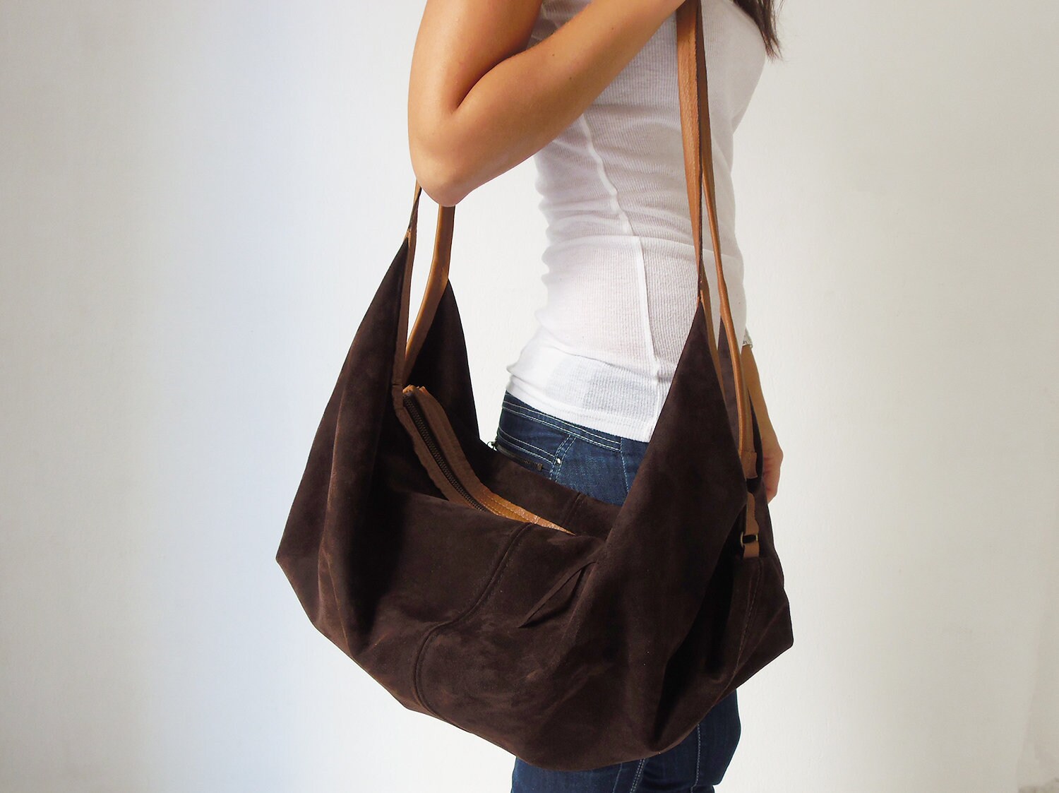 Large Suede Hobo Bag Soft Leather Bag Slouchy Leather Bag | Etsy