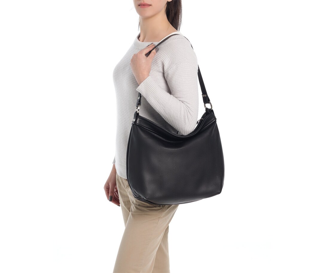 Large Black Leather Hobo Bag – Crossbody Laptop Purse - Women's Soft ...