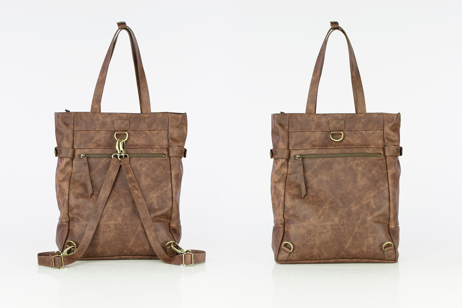 Brown leather tote bag Convertible bag Leather tote women | Etsy