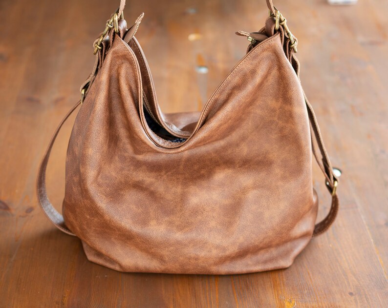 Brown Leather Shoulder Bag Slouchy Hobo Bag Convertible - Etsy