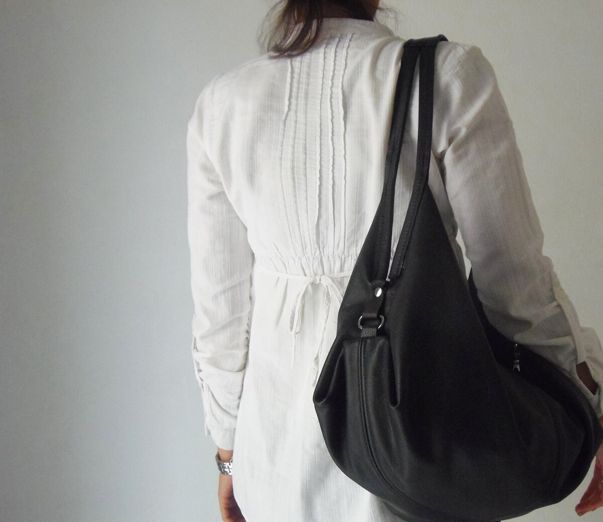 Black Leather Bag - Soft Leather Bag - Slouchy Leather Bag - Large ...